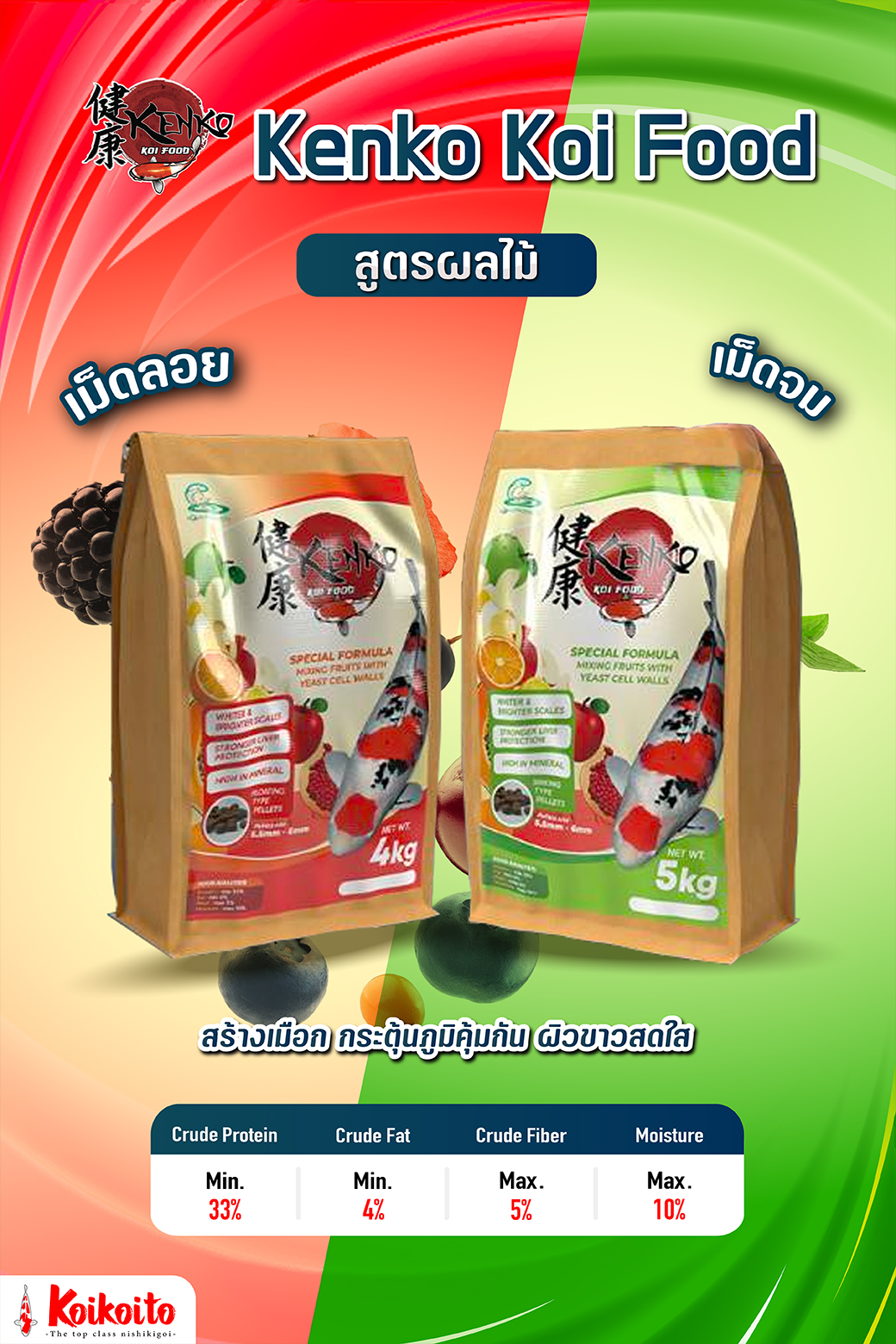 Kenko Koi Food Skin care x3 (สูตรผลไม้) - Koikoito